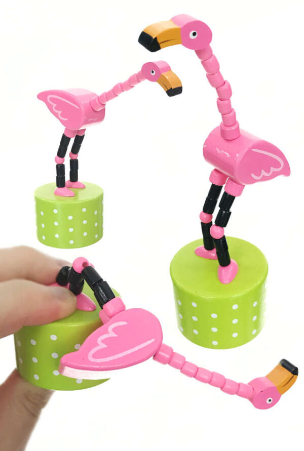 Frank Flamingo Wood Thumb Puppet : Wooden Animal : Posable Mini