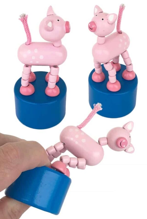 Cute Pink Pig Wooden Thumb Puppet Toy